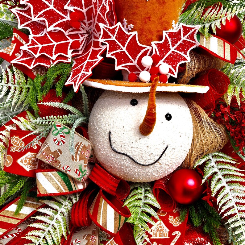 Gingerbread Snowman Christmas Wreath, Holiday Door Decor - Etsy