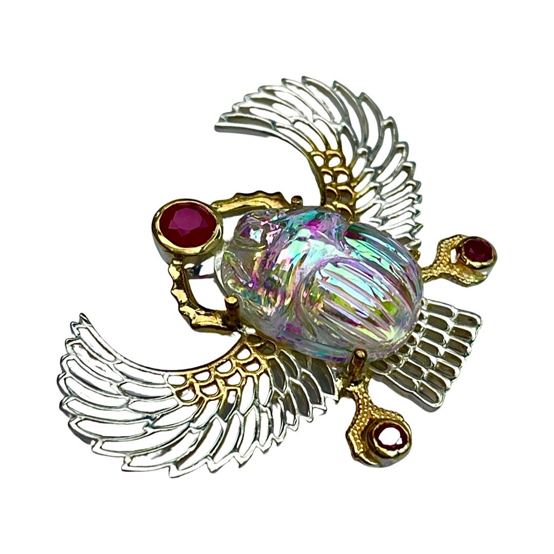 Angel Aura Quartz Winged Scarab Pendant With Rubies - Etsy