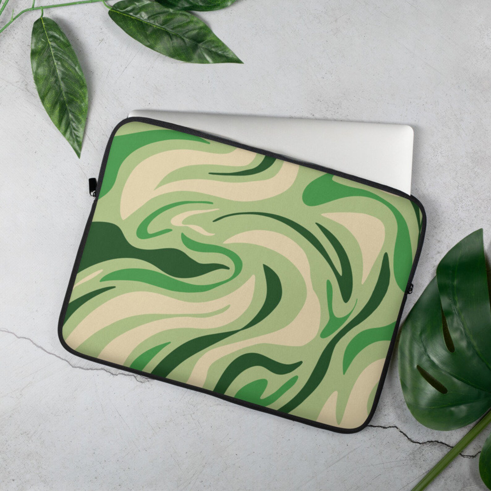Green Retro Swirl Laptop Sleeve Trendy Aesthetic Stripes | Etsy