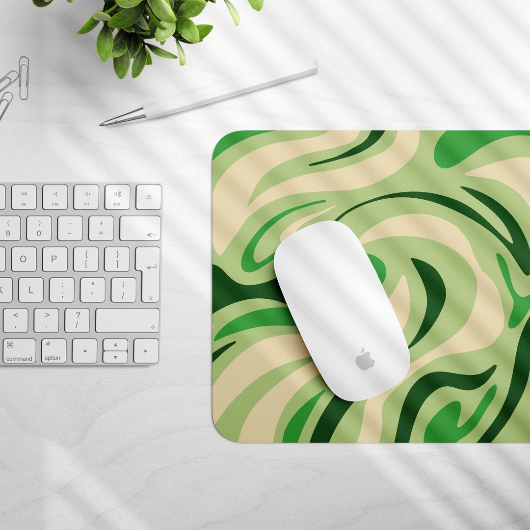 Green Retro Swirl Mouse Pad Trendy Stripes Mouse Pad Wavy - Etsy