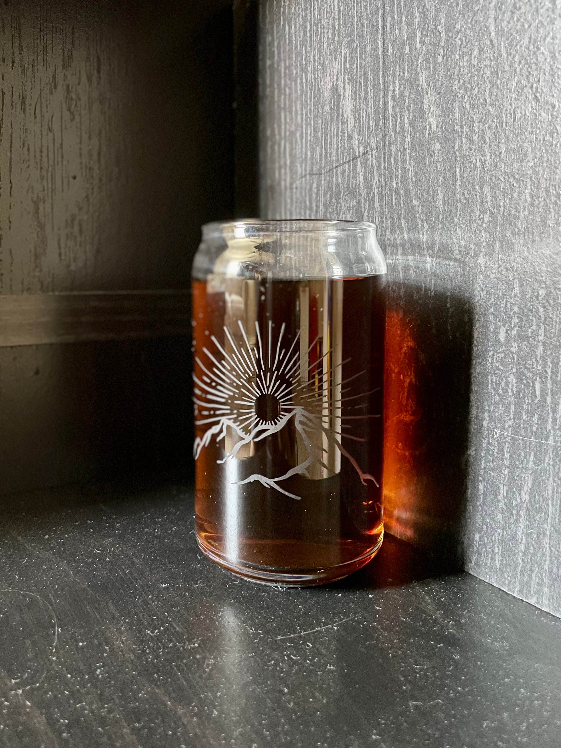 Mountain and Sun Mountain Sunrise Glass Can Etched Can - Etsy