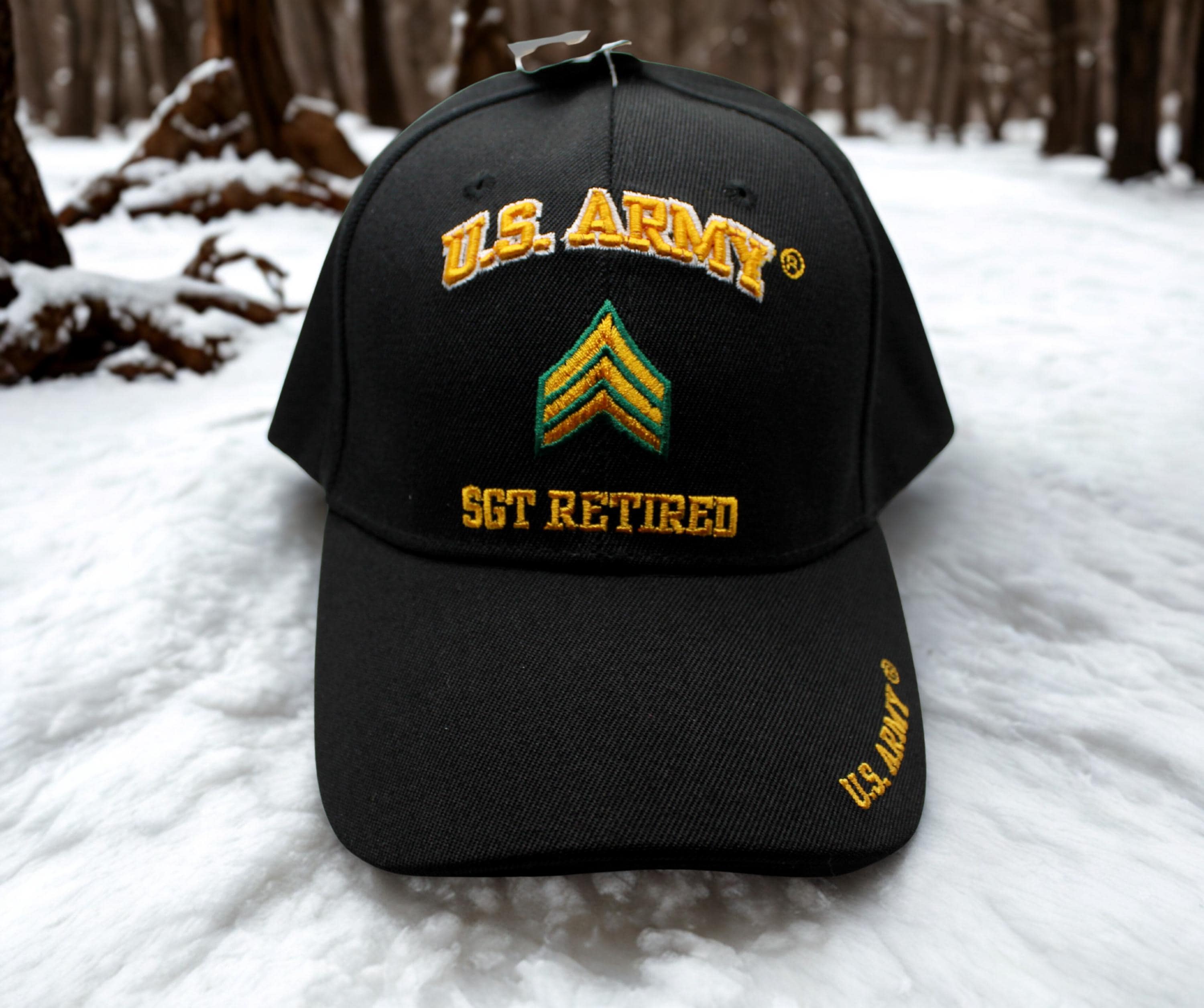 U.S. Army SGT Retired Hat. Black Military Cap With Army Sergeant Rank ...