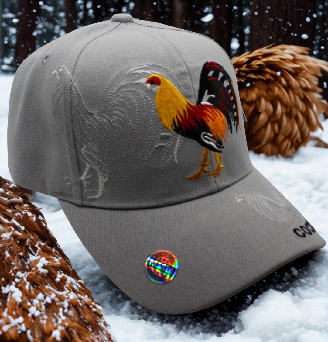 Rooster Baseball Hat – Embroidered Farm Style Cap– Gray Rooster Cap ...