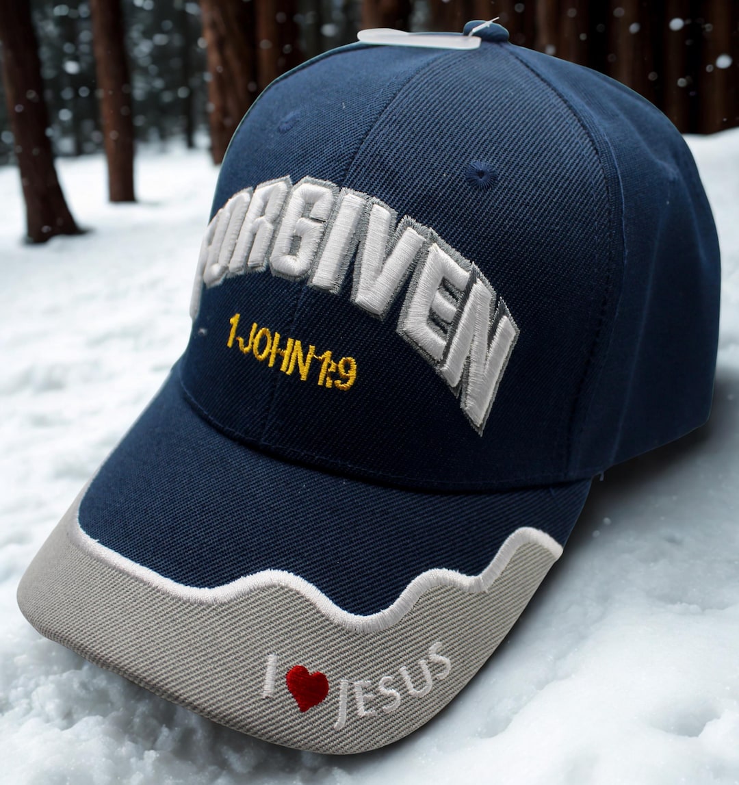 I Love Jesus Hat. Forgiven Blue Christian Baseball Cap. Embroidered ...