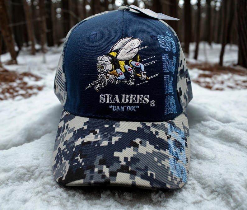 U.S Navy Seabees Blue Camo Hat. Seabees Veteran Cap. Seabees Gift. Navy ...
