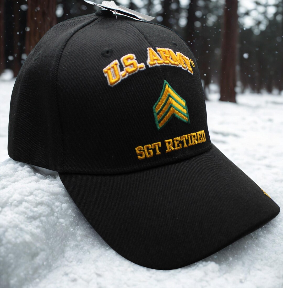 U.S. Army SGT Retired Hat. Black Military Cap With Army Sergeant Rank ...