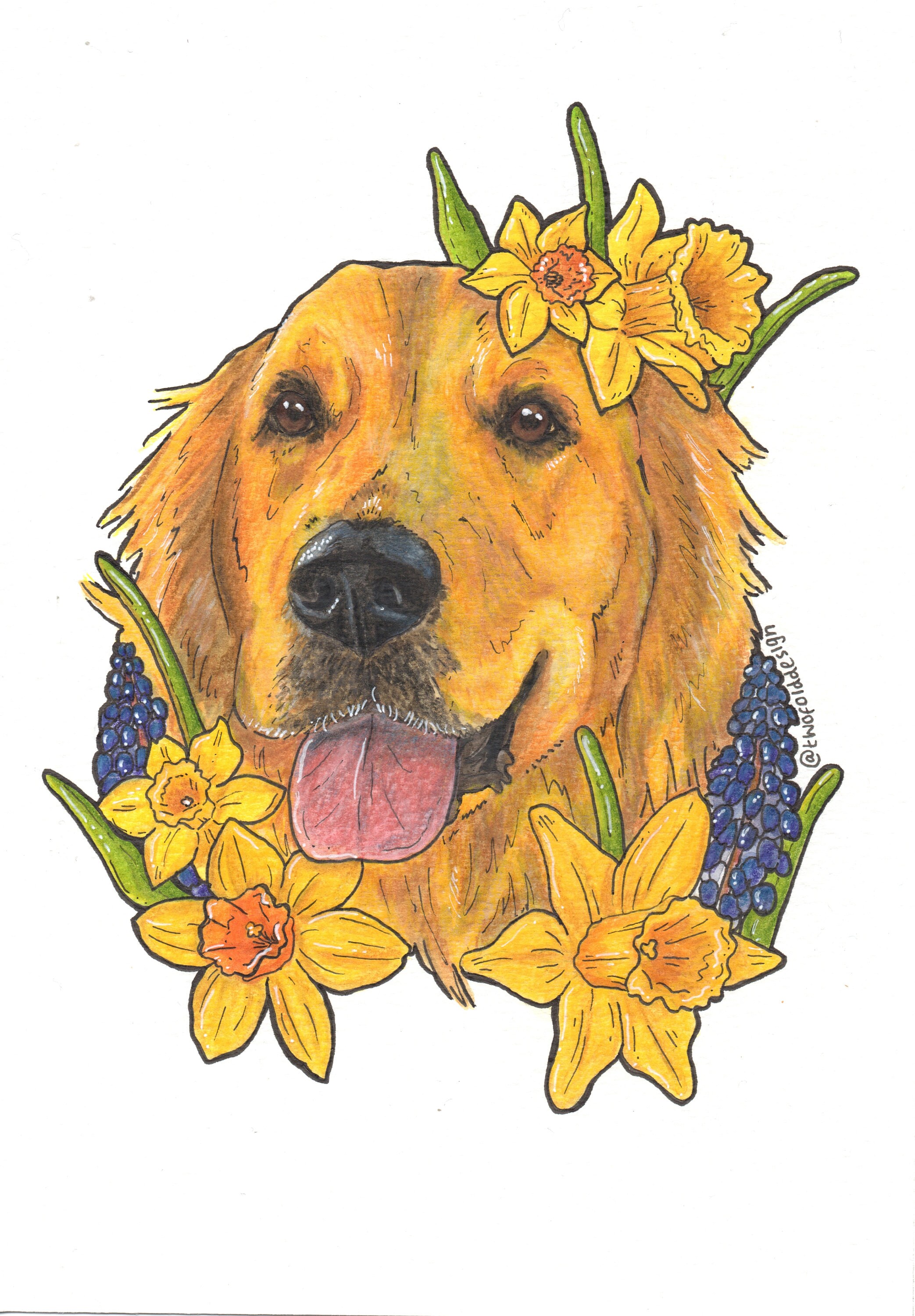 Golden Labrador Art Print, Daffodil Floral Dog Portrait - Etsy