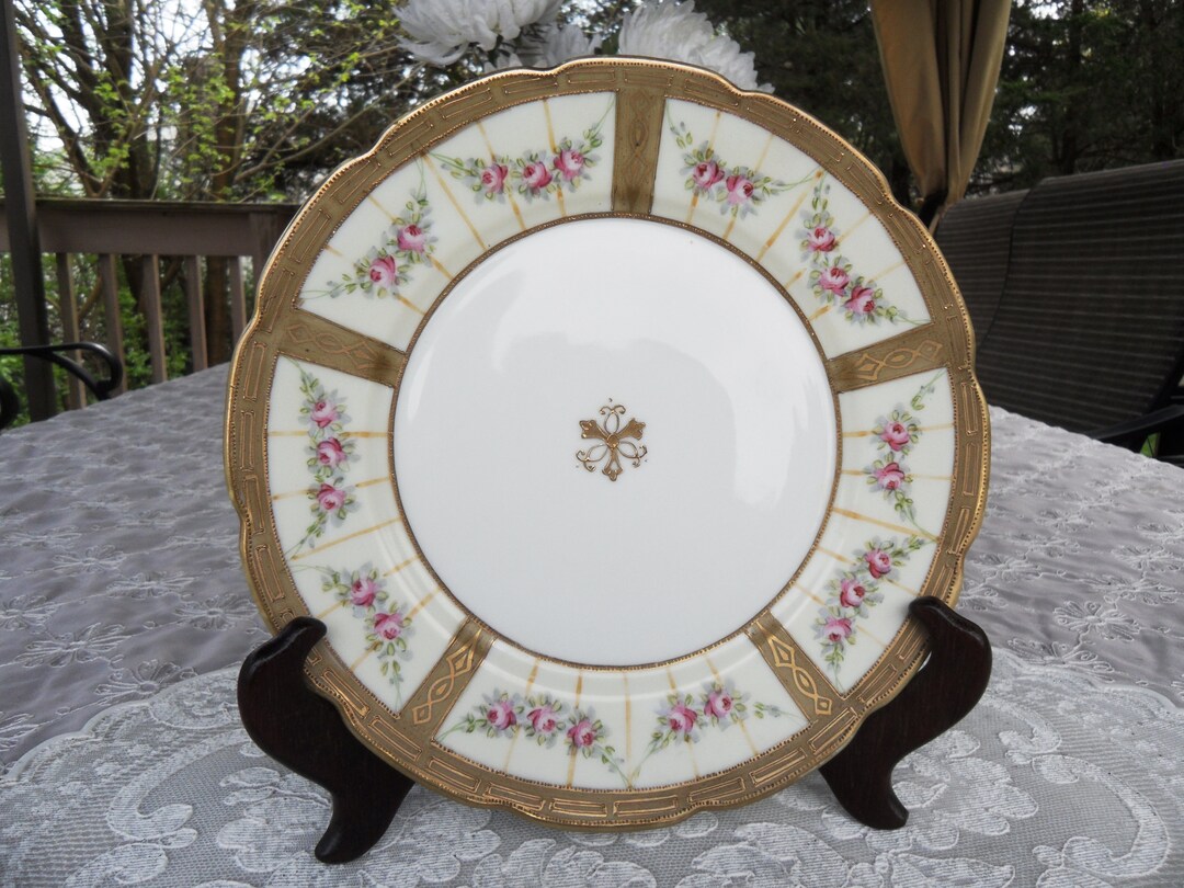 Antique Nippon 10" Hand Painted Gold Moriage Beaded White Rose Plate - Etsy