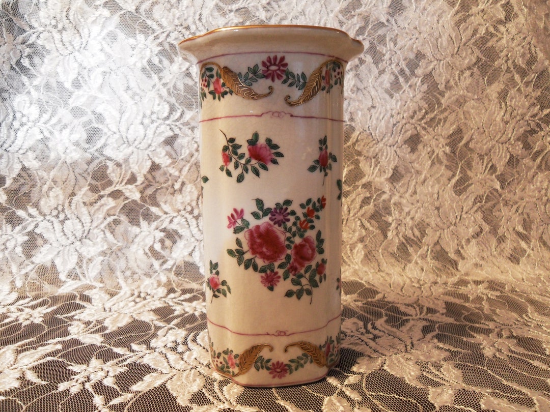 Vintage United Wilson UW 1897 Porcelain Floral Vase With Gold Tone - Etsy