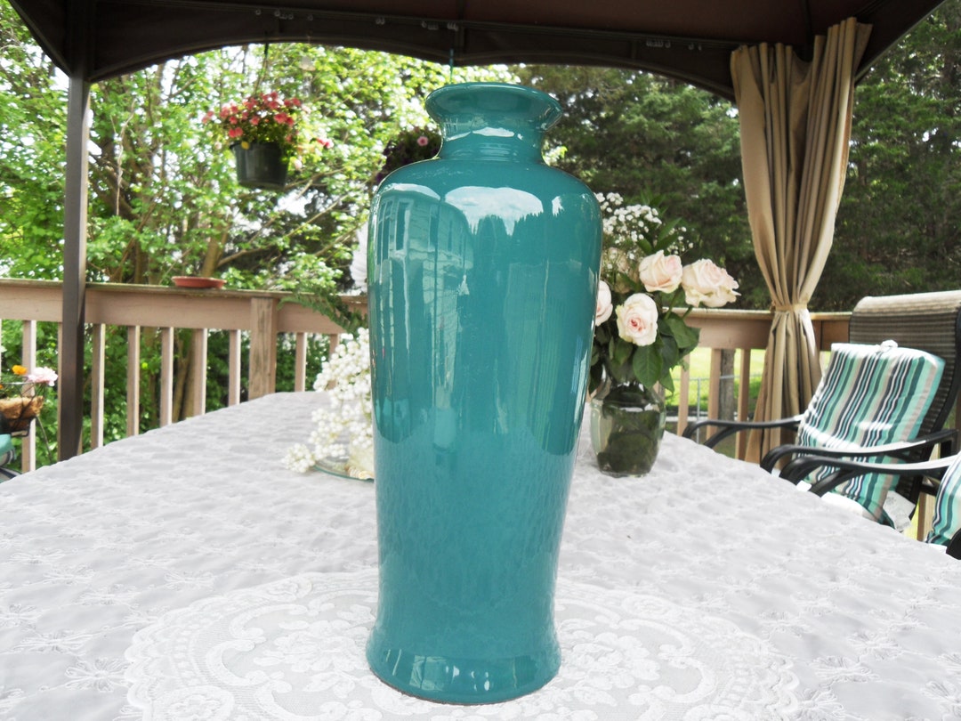 Tall Mid Century Teal Ceramic Vase - Etsy