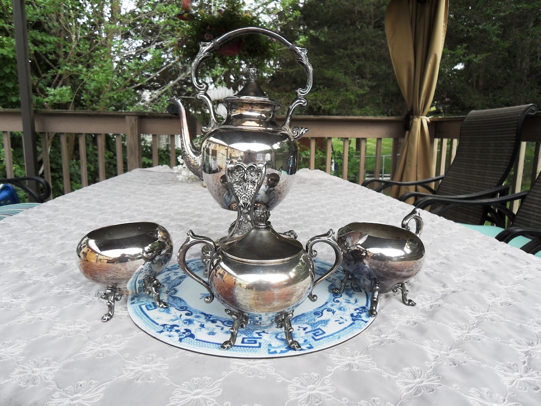 Vintage Silver on Copper Tea Set With Stand, Crown Symbol - Etsy