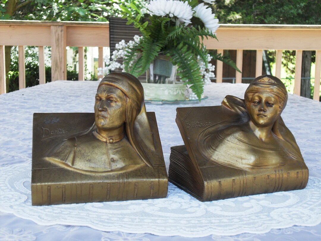 Antique Jennings Brothers Bronze Dante and Beatrice Bookends JB 2395/ ...