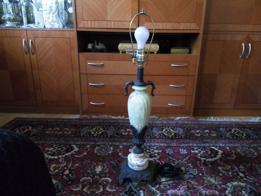 Antique Marble Base and Agate Stone Column Lamp With Cast Iron Base - Etsy