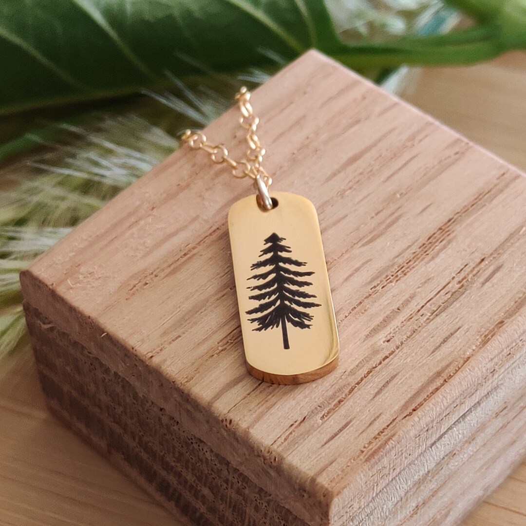 Gold Pine Necklace, Pine Tree Necklace, Pine Tree Pendant, Handmade ...