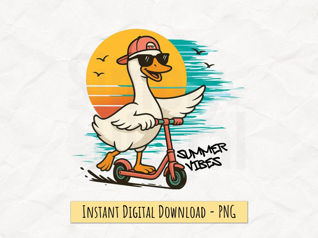 Summer Vibes Duck on Scooter PNG – Cool Goose Clipart for Sublimation ...