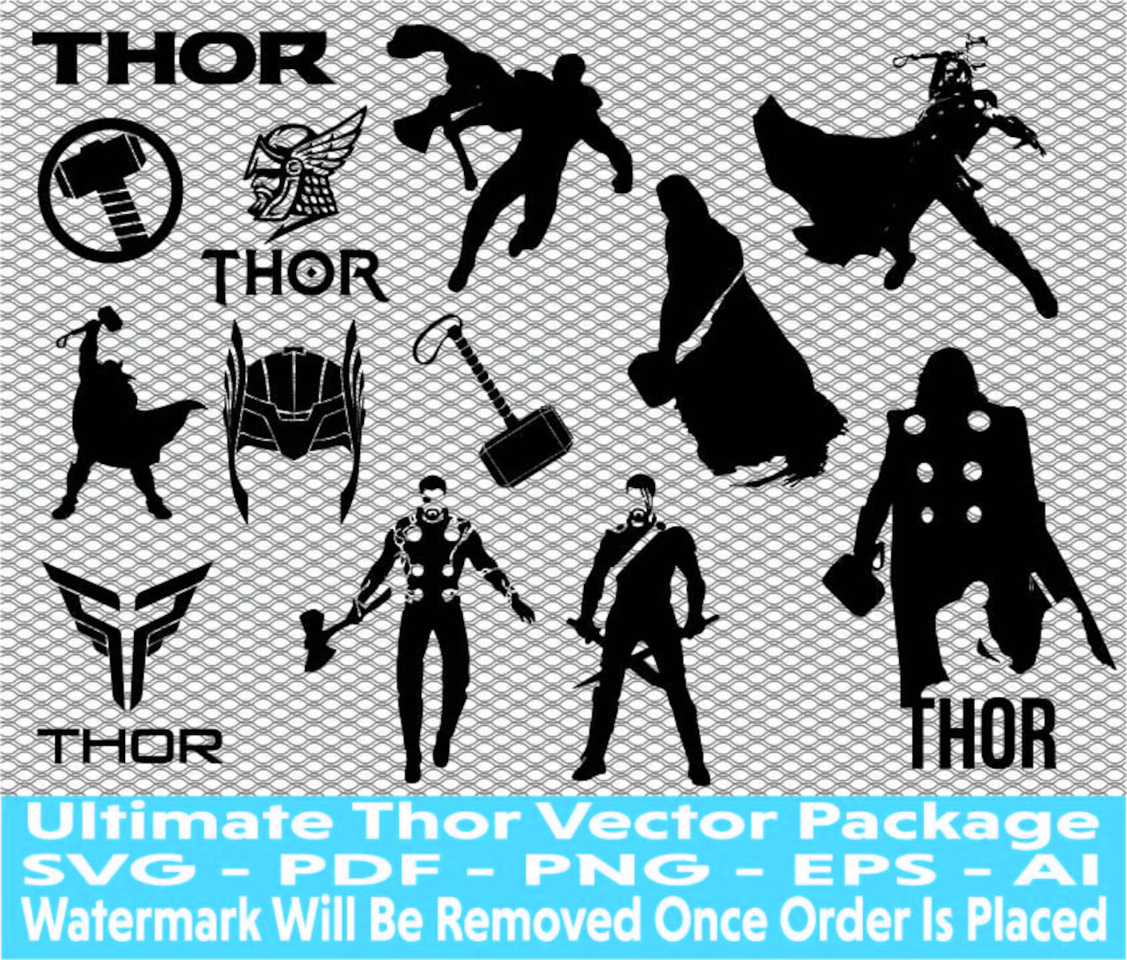 Marvel Thor Vectors Silhouettes, Svg, Eps, Png, Pdf, Ai, for Sticker ...