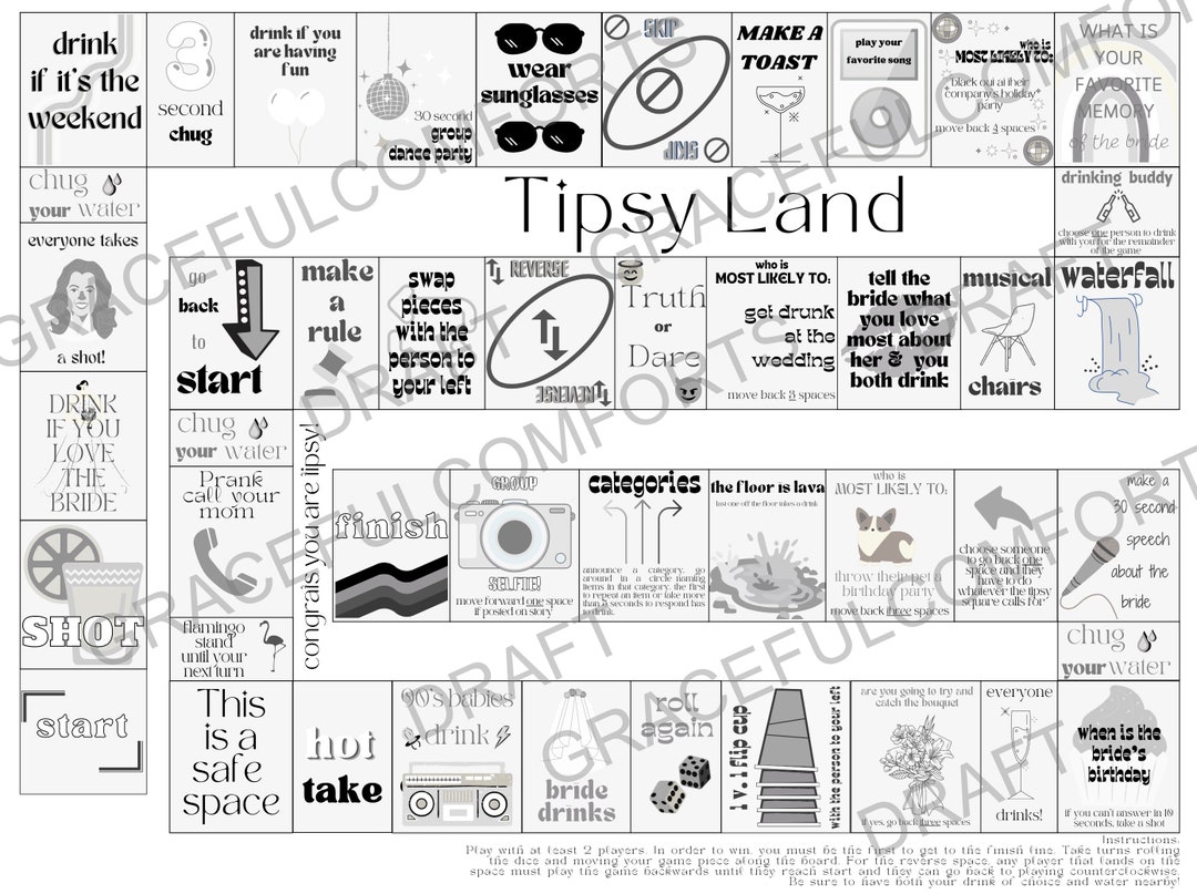 Tipsyland *** Black & White *** Digital Download Party Game INSTANT ...
