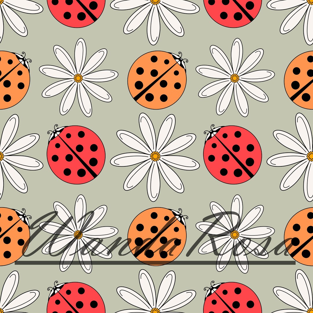 Daisy Ladybugs Seamless Repeat Pattern PNG & JPEG - Etsy