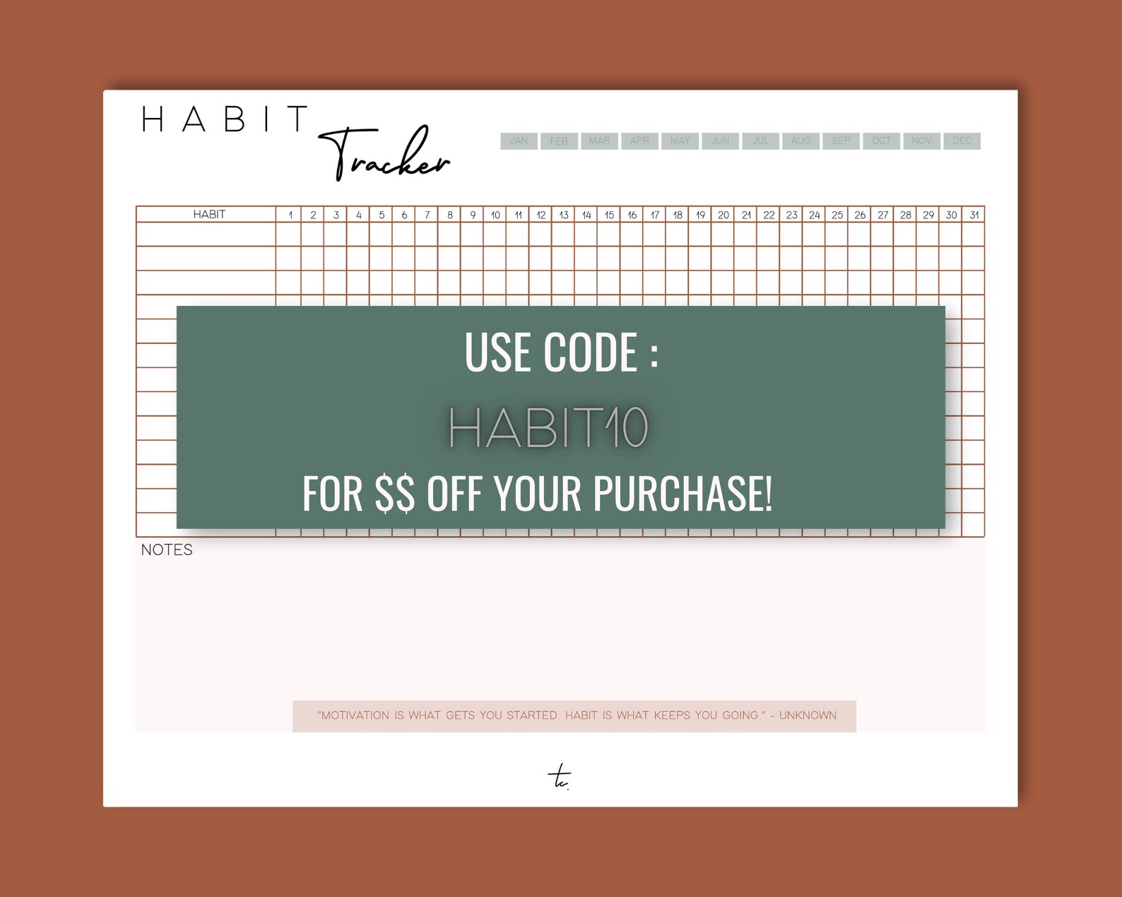 Habit Tracker Planner Printable Letter Size Habit Checklist Monthly ...