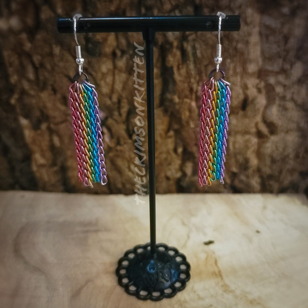 Pride Lgbtqia+ Gay Rainbow Trans Aro Pan Unique Handmade Colorful Chain Dangle Drop Earrings ...