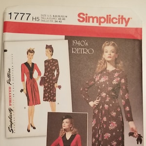 Simplicity 1777 1940s Retro Size 6, 8, 10, 12, 14 & 14, 16, 18, 20, 22 ...