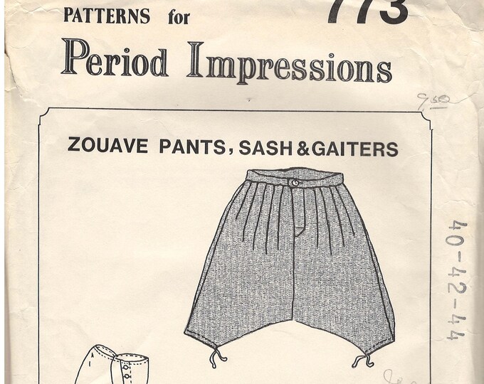 Period Impressions 773 1860s Zouave Pants, Sash & Gaiters Sewing Pattern, Size 40-44, CUT, OOP ...