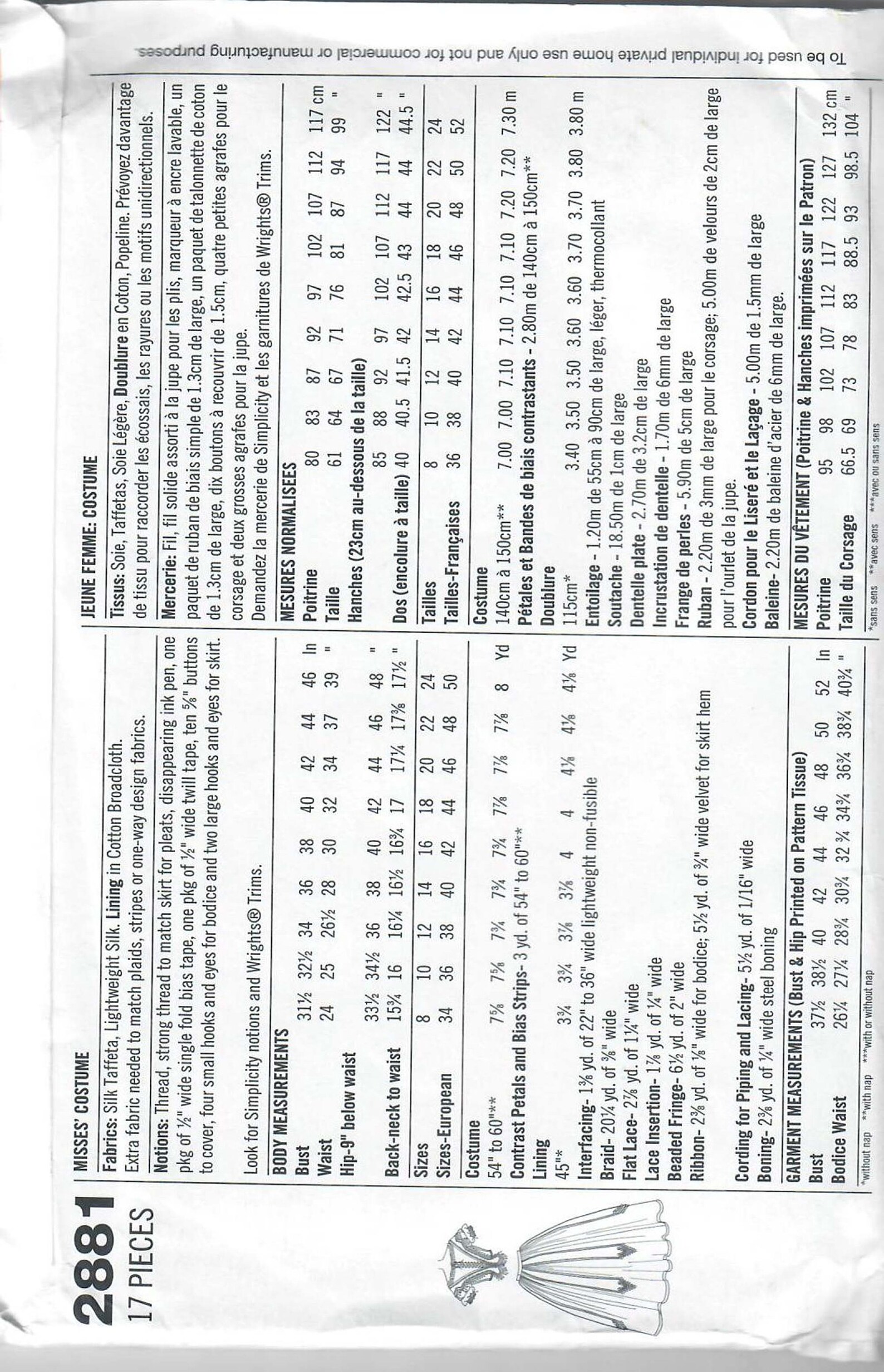 Simplicity 2881 Misses' Dress 1860s Ballgown Formal Dress - Etsy