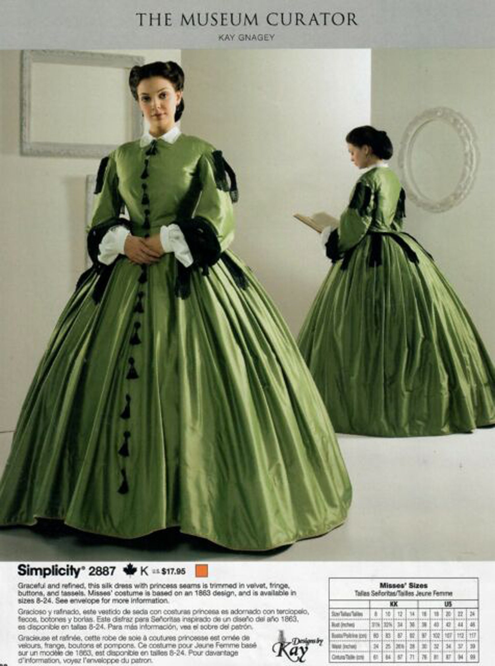 Simplicity 2887 Misses' Dress 1860s Day Dress Sewing Pattern the Museum Curator Kay Gagny Size 8 ...