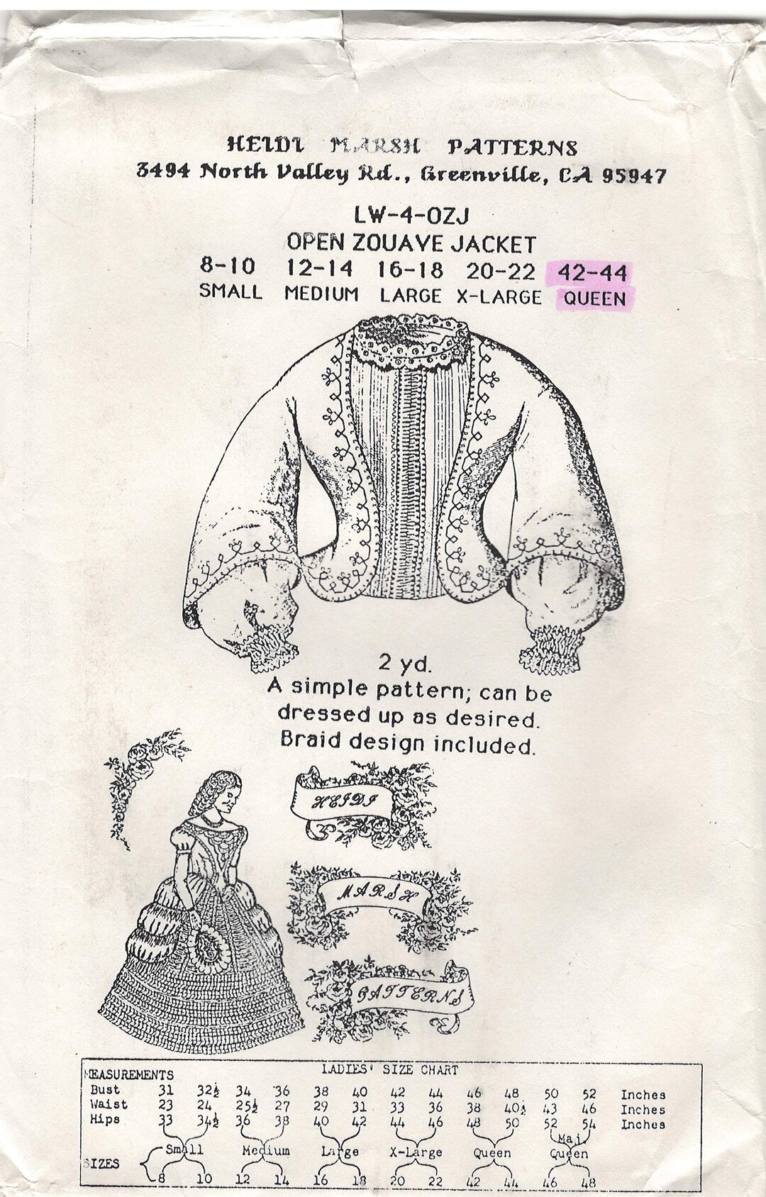 Heidi Marsh Patterns 1860s Women's Open Zouave Jacket Sewing Pattern ...