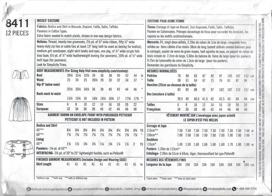 Simplicity 8411 Misses' 18th Century Formal Court Gown | Etsy