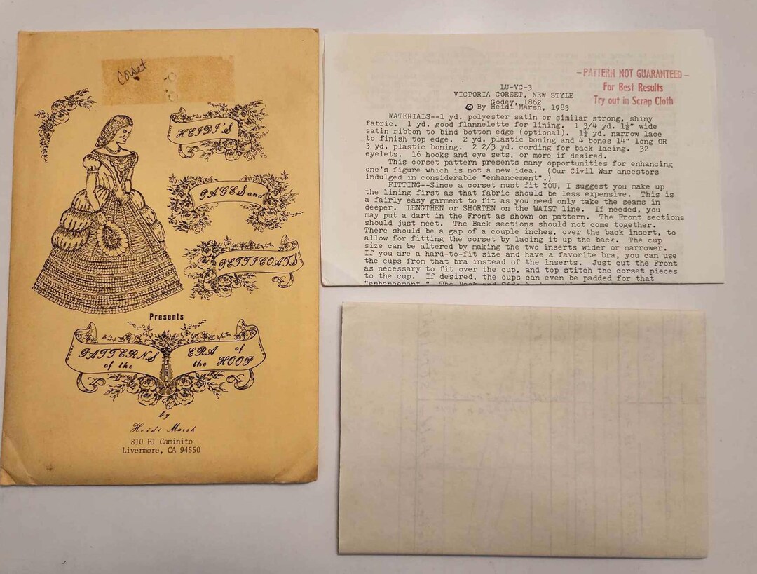 Heidi Marsh Patterns 1860s Women's Corset Sewing Pattern, Size 8-10 ...