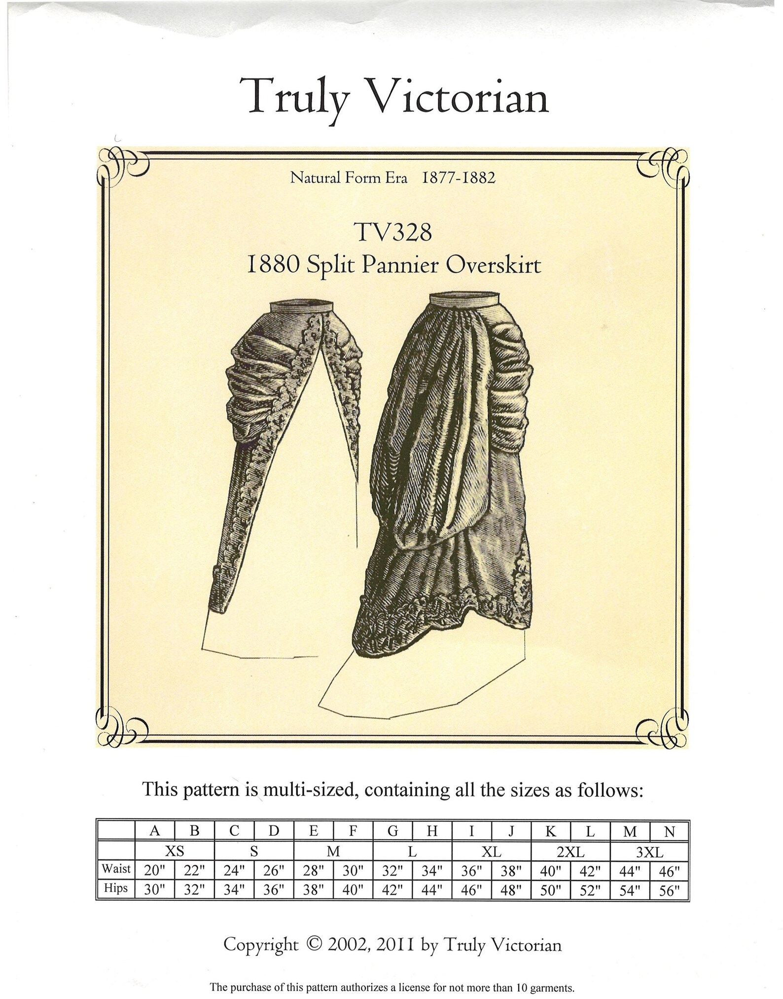 TV328 Truly Victorian 1880 Split Pannier Overskirt Sewing Pattern, Size ...