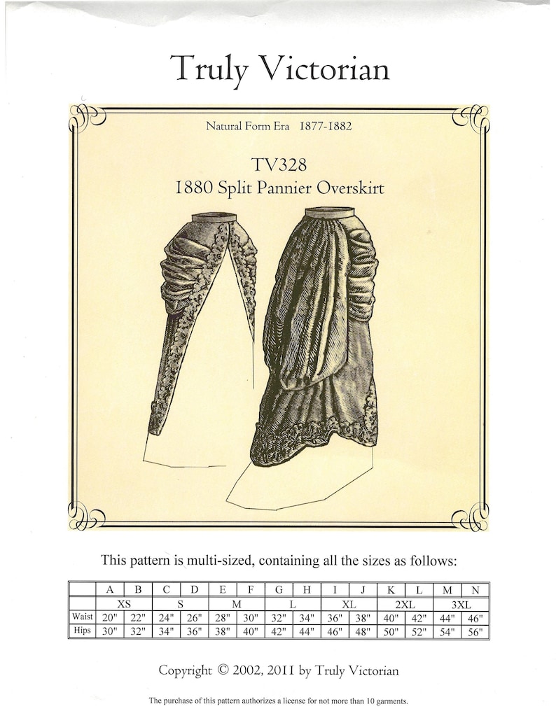 TV328 Truly Victorian 1880 Split Pannier Overskirt Sewing Pattern, Size ...
