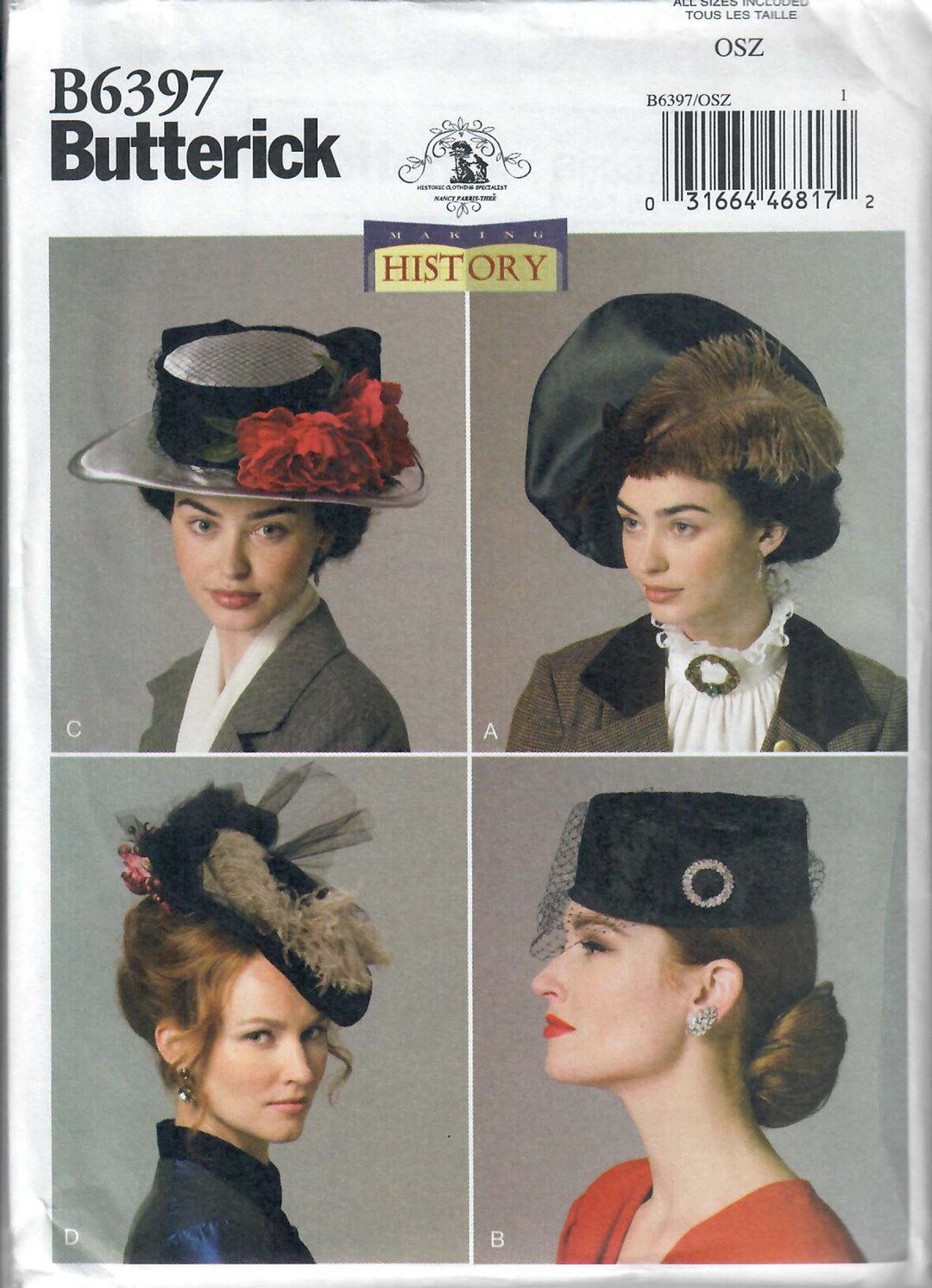 Butterick B6397 Misses' Hats Patterns Time-travelling 1870s - 1950s ...