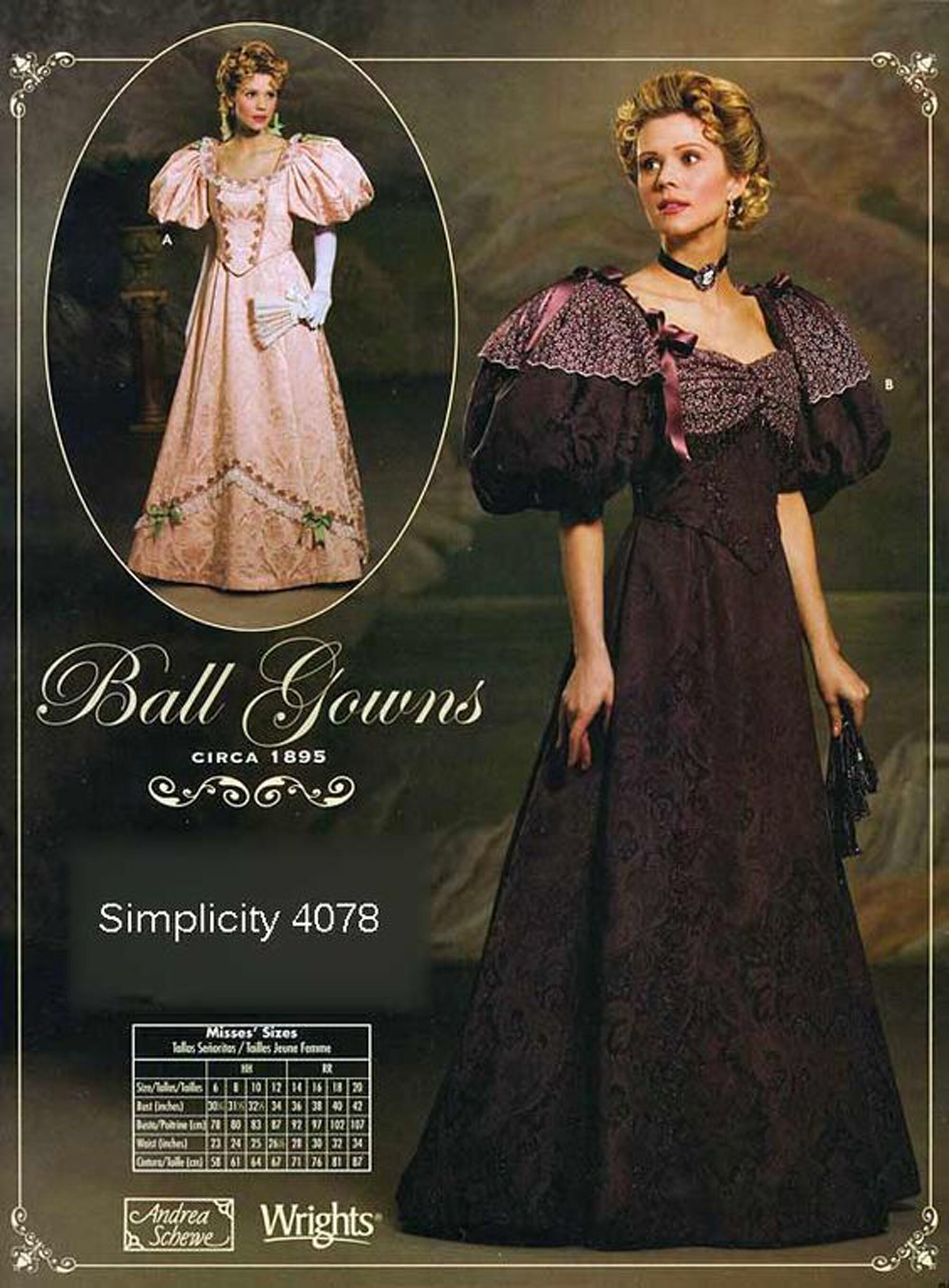 Simplicity 4078 Circa 1895 Ballgown Evening Dress Sewing Pattern, Size ...
