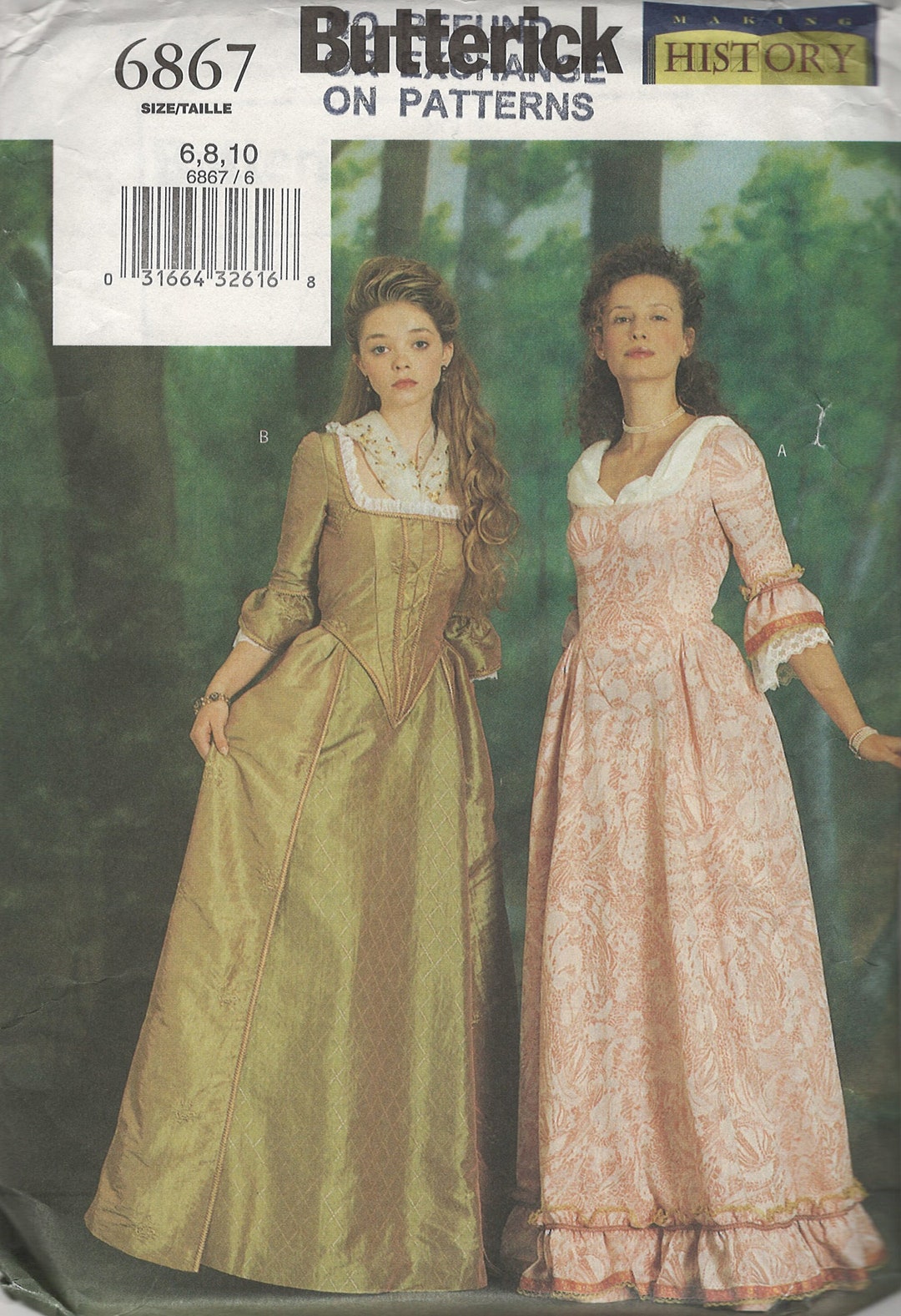 Butterick 6867 18th Century Dress, Size 6-8-10 & 12-14-16, FF, Uncut ...