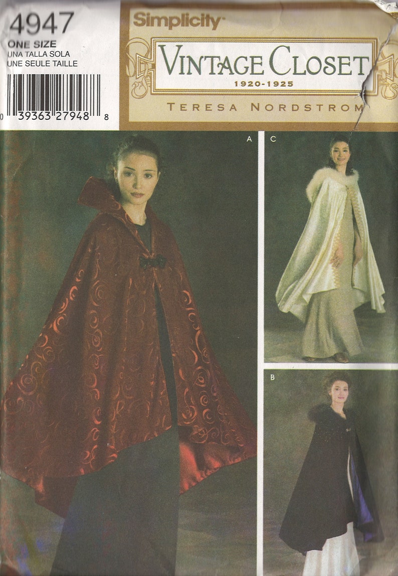Simplicity 4947 1920s Cape Sewing Pattern Vintage Closet One - Etsy