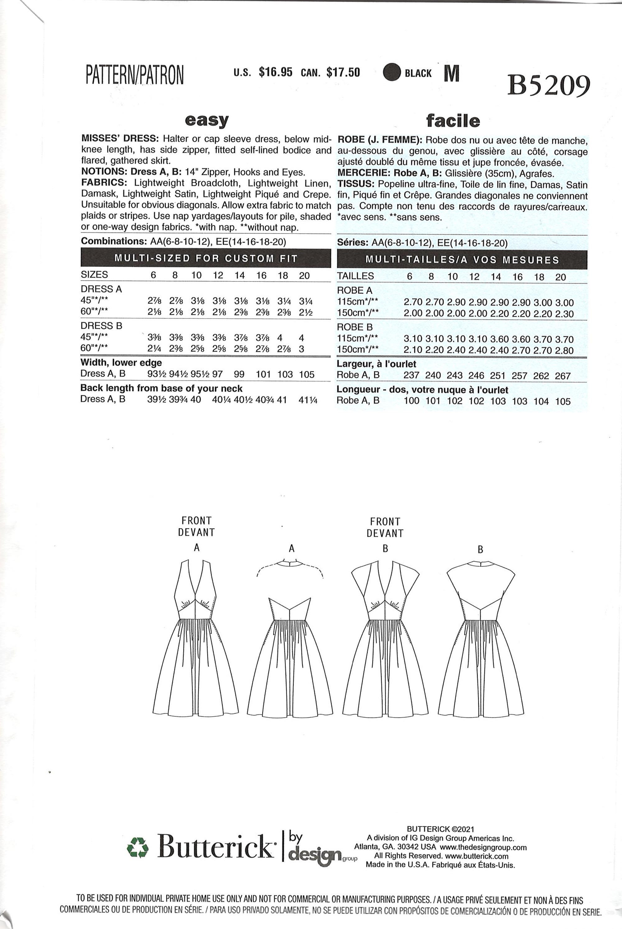 Butterick B5209 Retro '47 Dress Sewing Pattern Size 6-8-10-12-14 & 14 ...