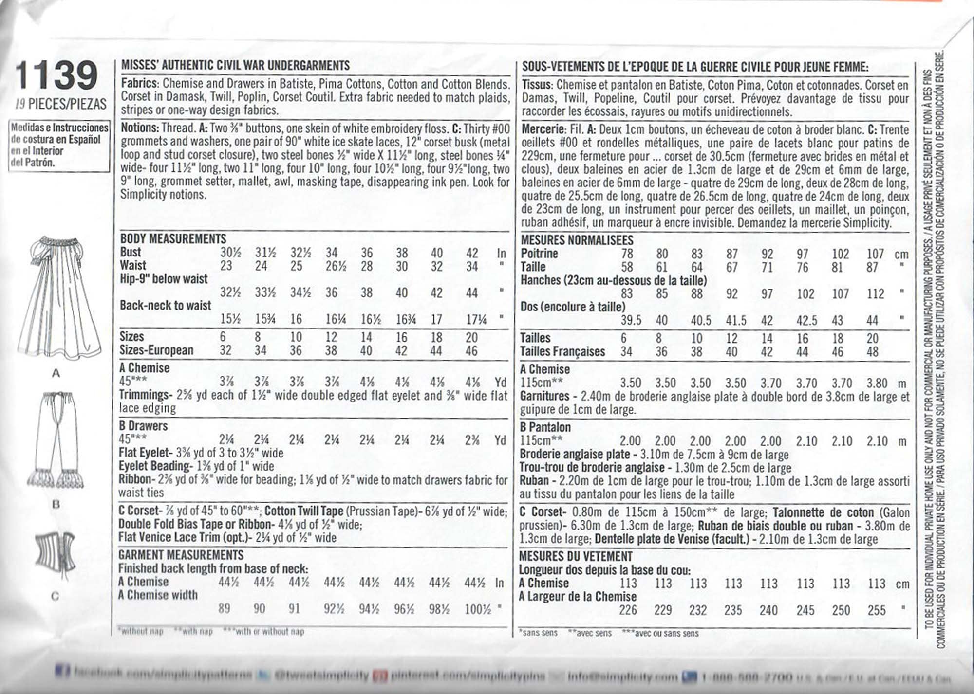 Simplicity 1139 the Fashion Historian Misses' Civil War Era 1860s ...