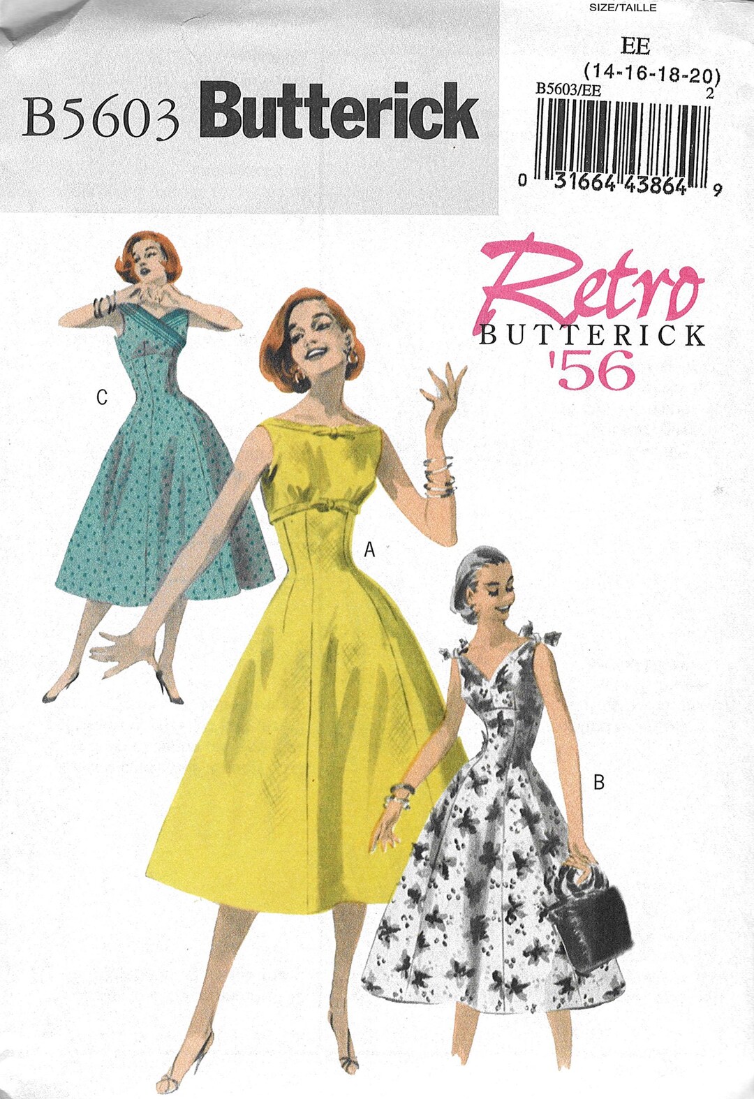 Butterick 5603 Retro '56 Sewing Pattern Size 14-20, FF Uncut - Etsy