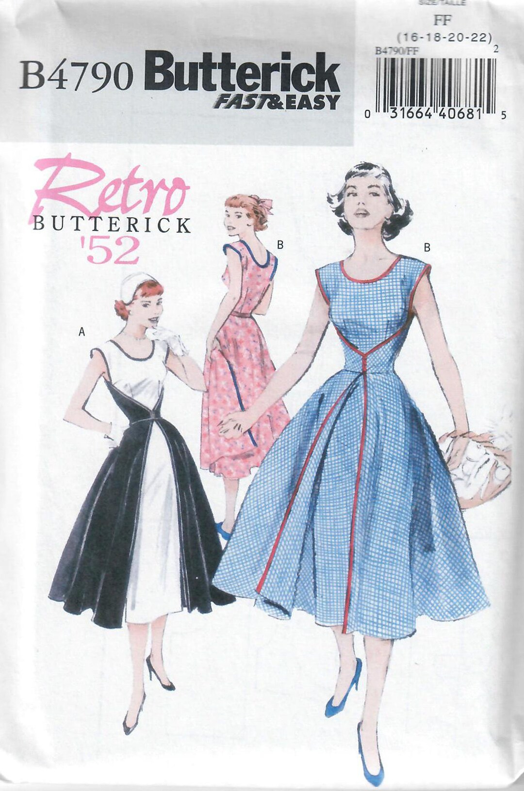 Butterick B4790 Retro '52 Dress Sewing Pattern Size 8-10-12-14 & 16-18 ...