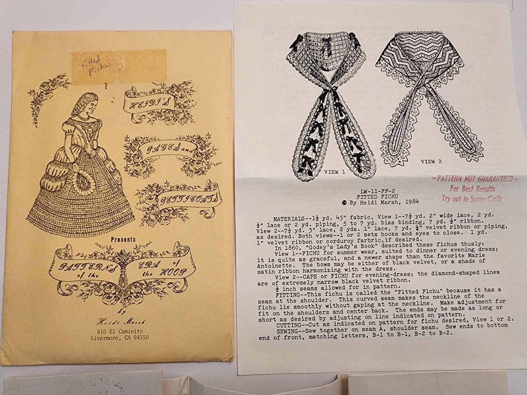 Heidi Marsh Patterns 1860s Women's Fitted Fichu Sewing Pattern, Small ...