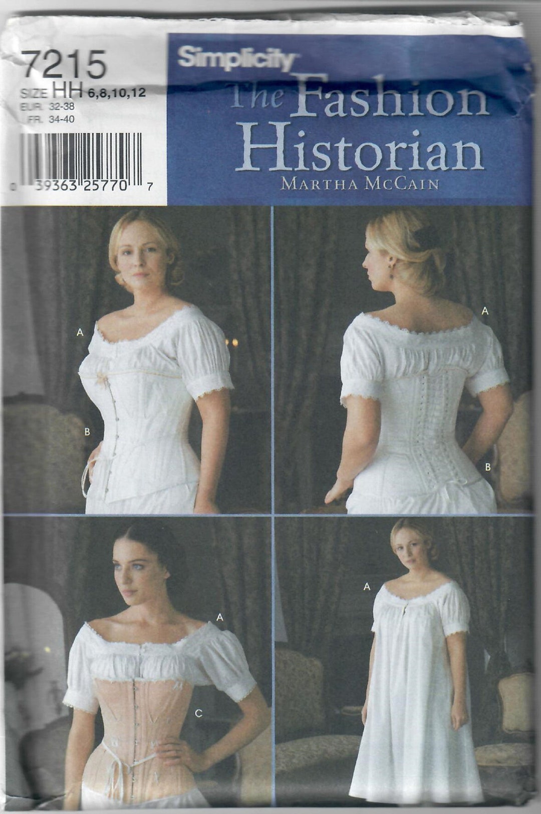 Simplicity 7215 the Fashion Historian Chemise & Corset Civil War Era ...