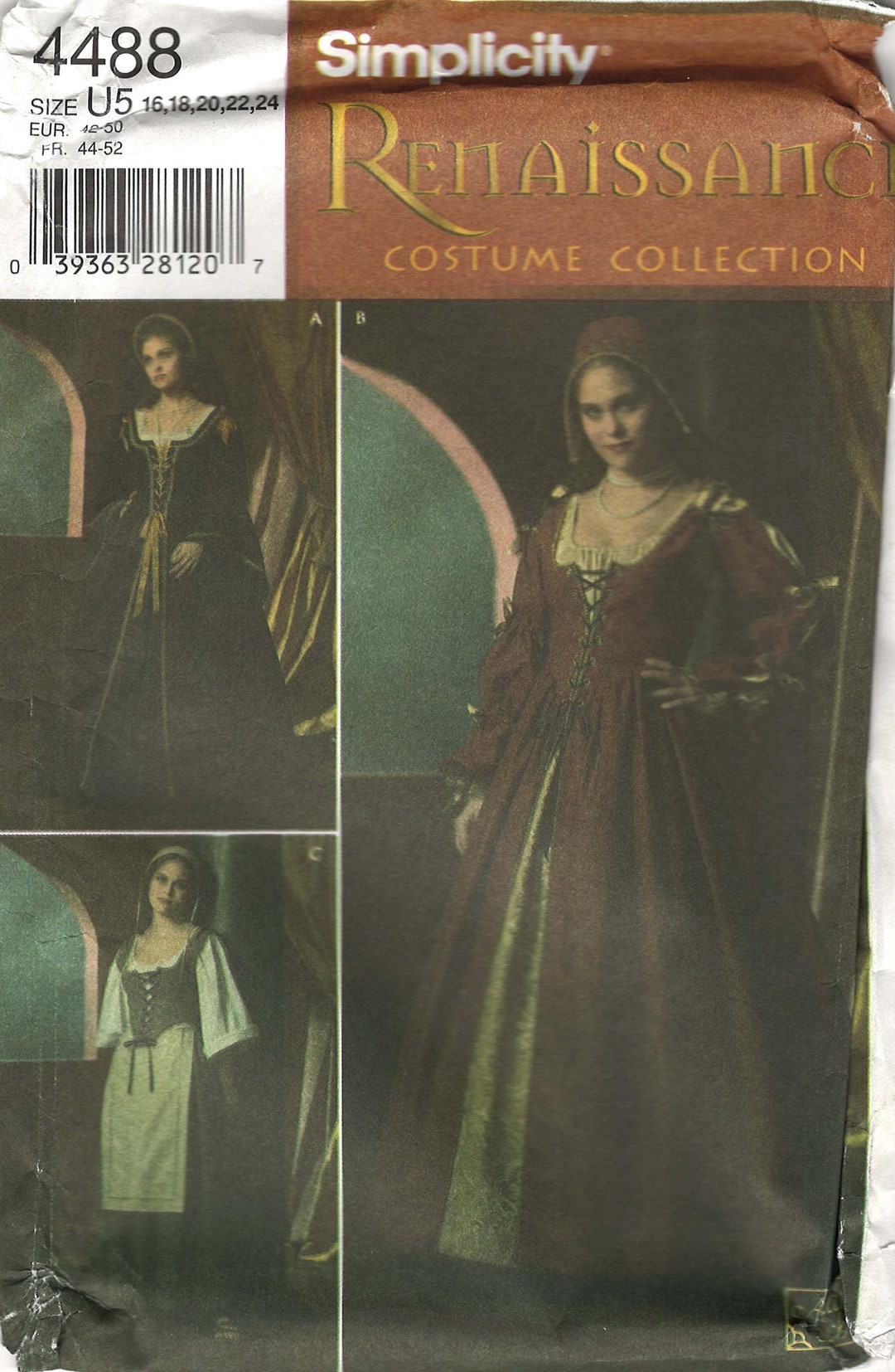 Simplicity 4488 Renaissance Women's Style Dress Sewing Pattern, Size 16 ...