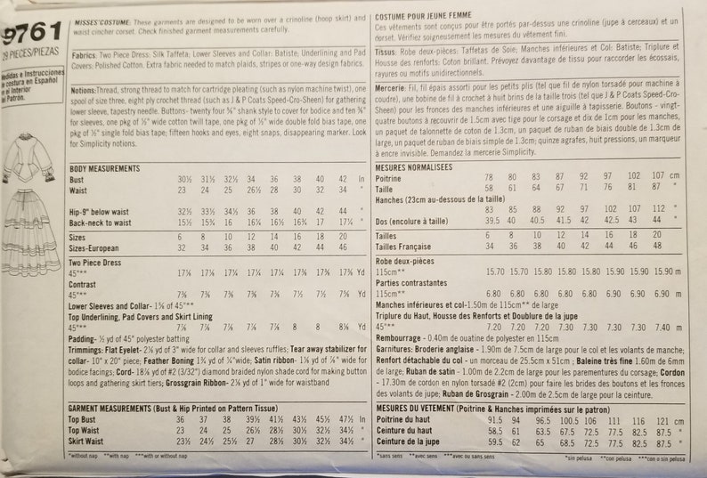 Simplicity 9761 the Fashion Historian Misses' Costume | Etsy