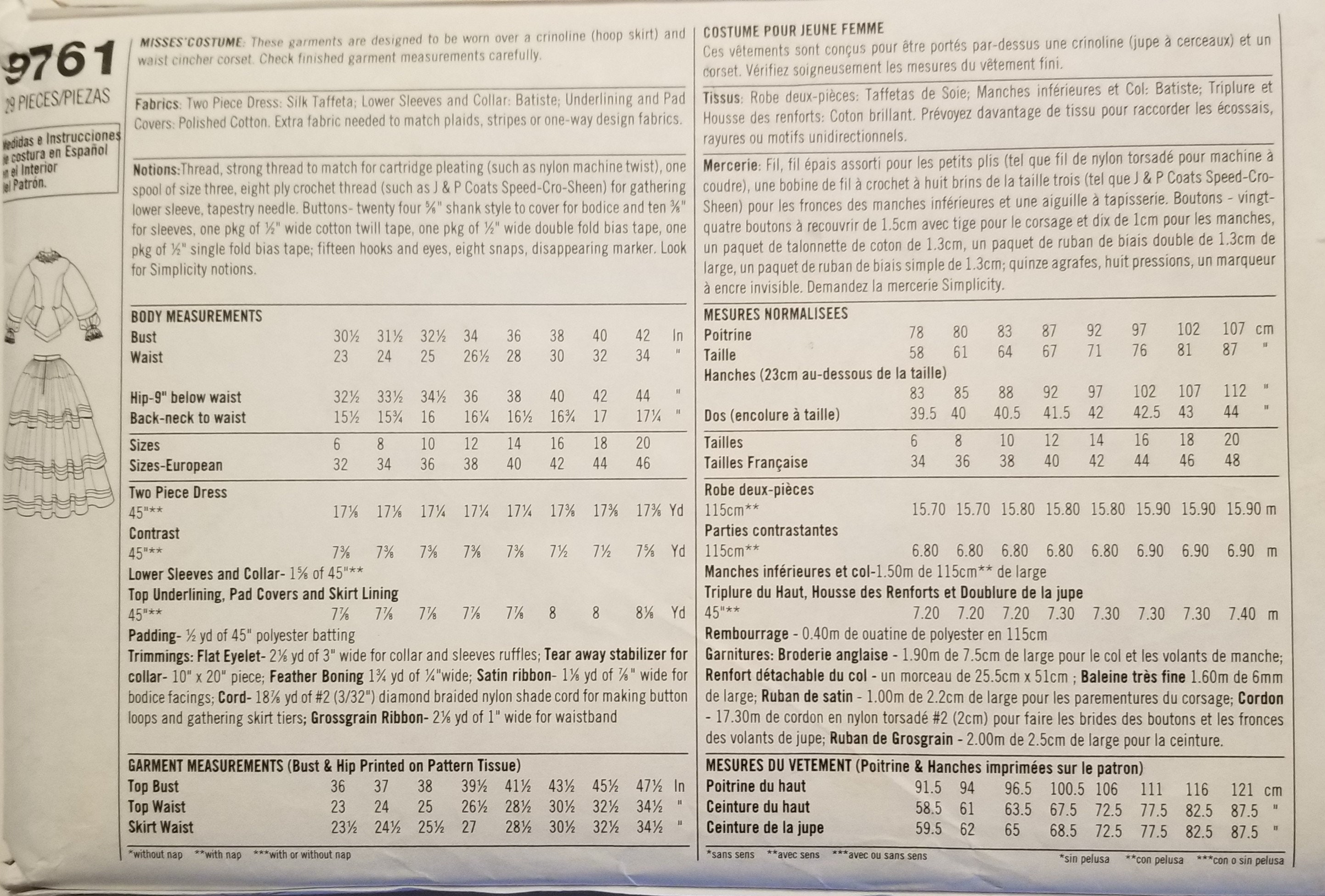 Simplicity 9761 the Fashion Historian Misses' Costume - Etsy