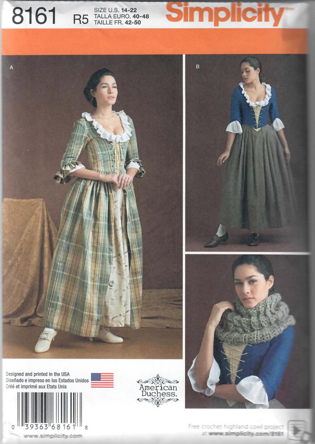 Simplicity 8161 Misses' 18th Century Costume Day Dress Sizes 6-14 & 14 ...
