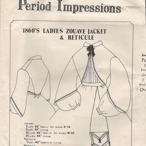 Period Impressions 404 1860s Ladies Zouave Jacket & Reticule Sewing ...