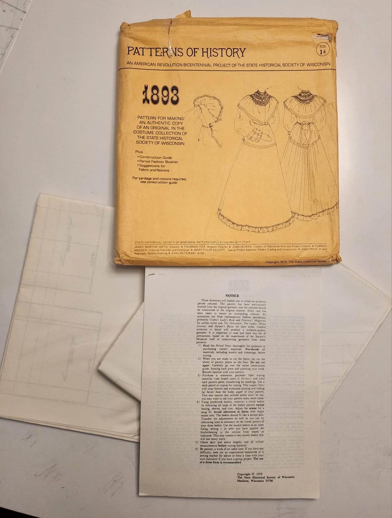 Patterns of History 1893 Dress Sewing Pattern, Size 14, Uncut, FF, Out ...