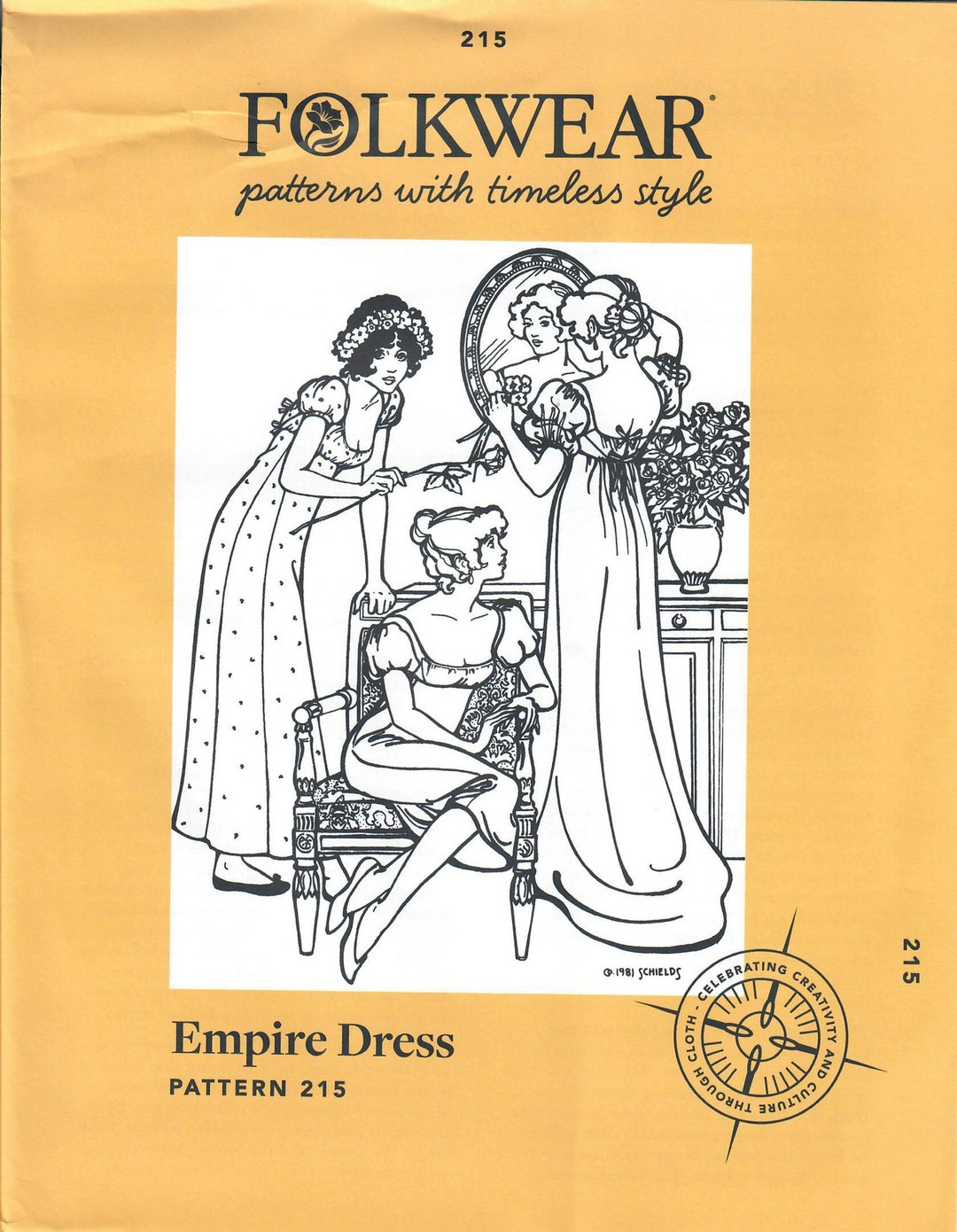 Folkwear Pattern No. 215 Empire Dress Sewing Pattern, Size Small - 3XL ...